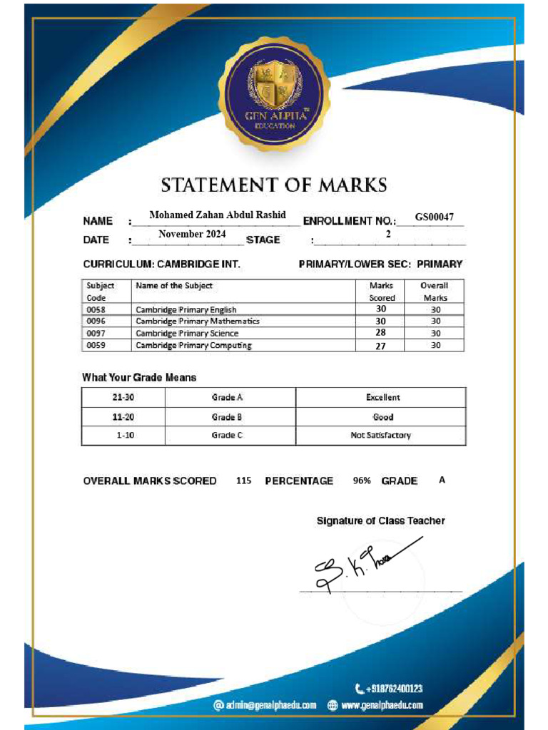 Zahan Year 2 Report Card | PDF