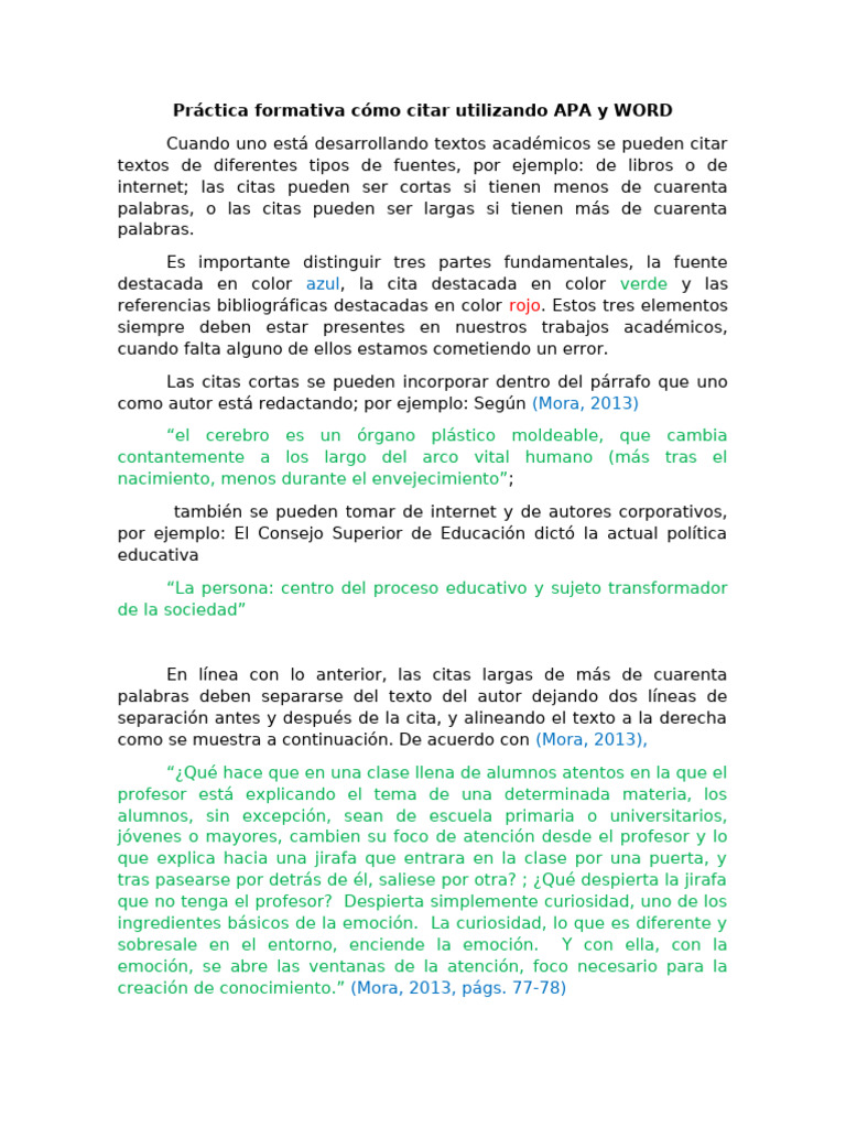 Citas APA en Word: Guía práctica | PDF | Color | Citación