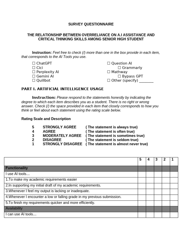 Elmer Survey Questionnaire | PDF | Artificial Intelligence ...