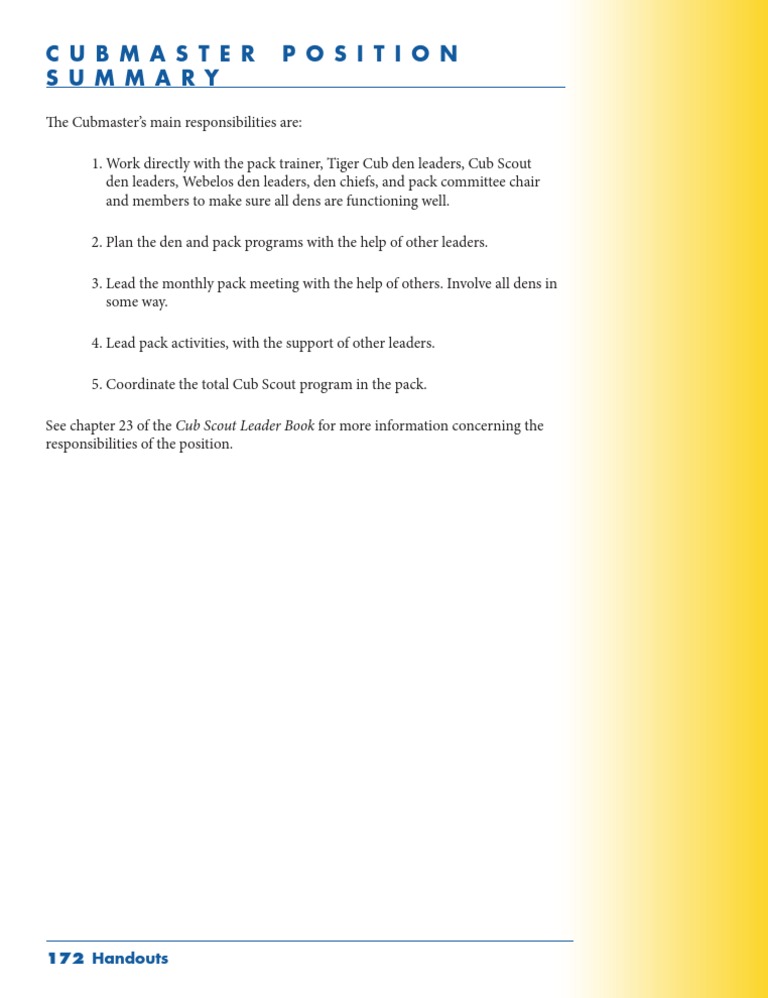 Cubmaster Summary | PDF | Career & Growth | Lifestyle