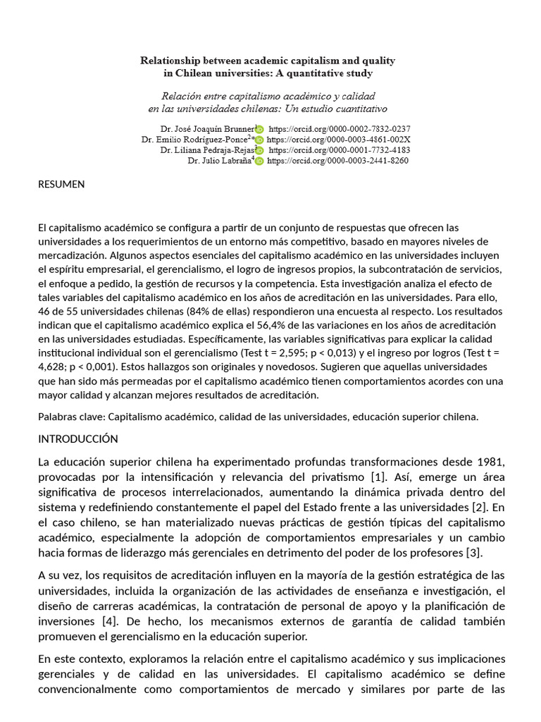 Brunner Et Al (2022) Relationship Between Academic Capitalism and Quality PDF | PDF | Economias ...
