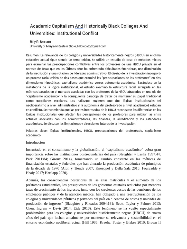 Brocatto (2023) Academic Capitalism and Historically Black Collegue ...