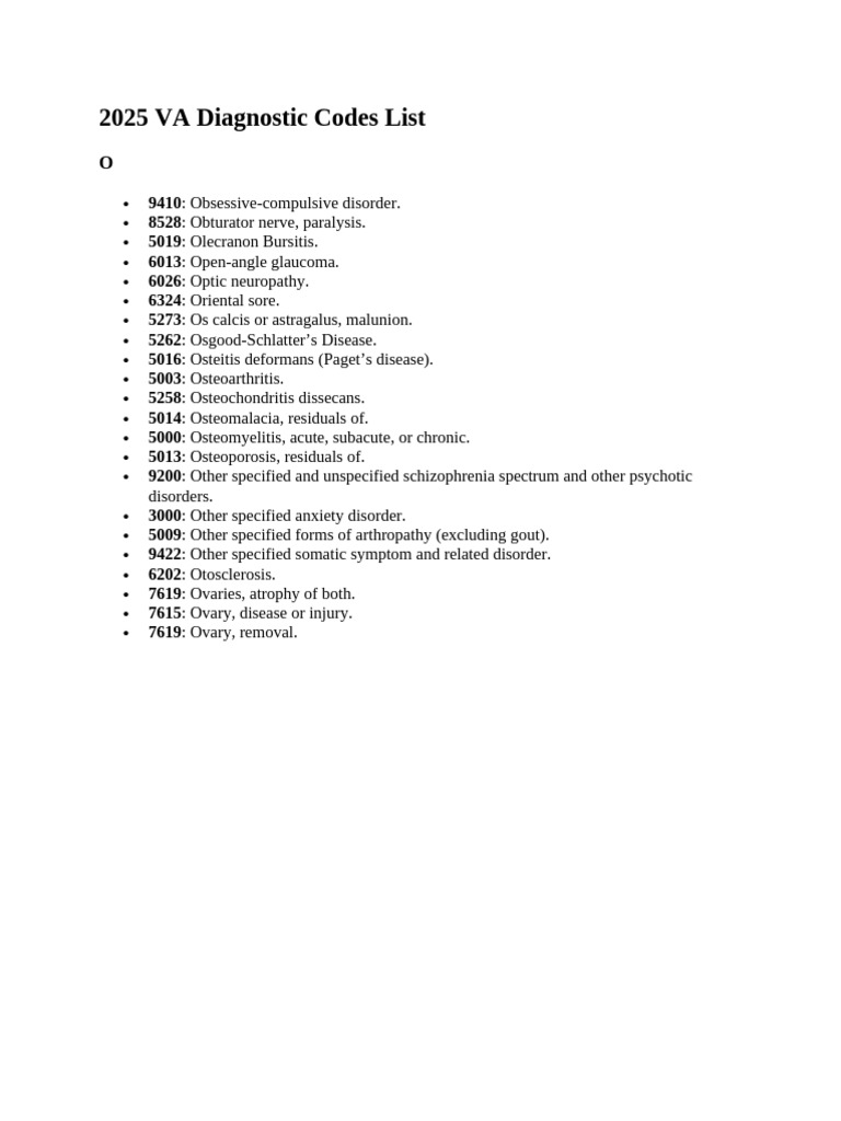 2025 VA Diagnostic Codes Overview | PDF
