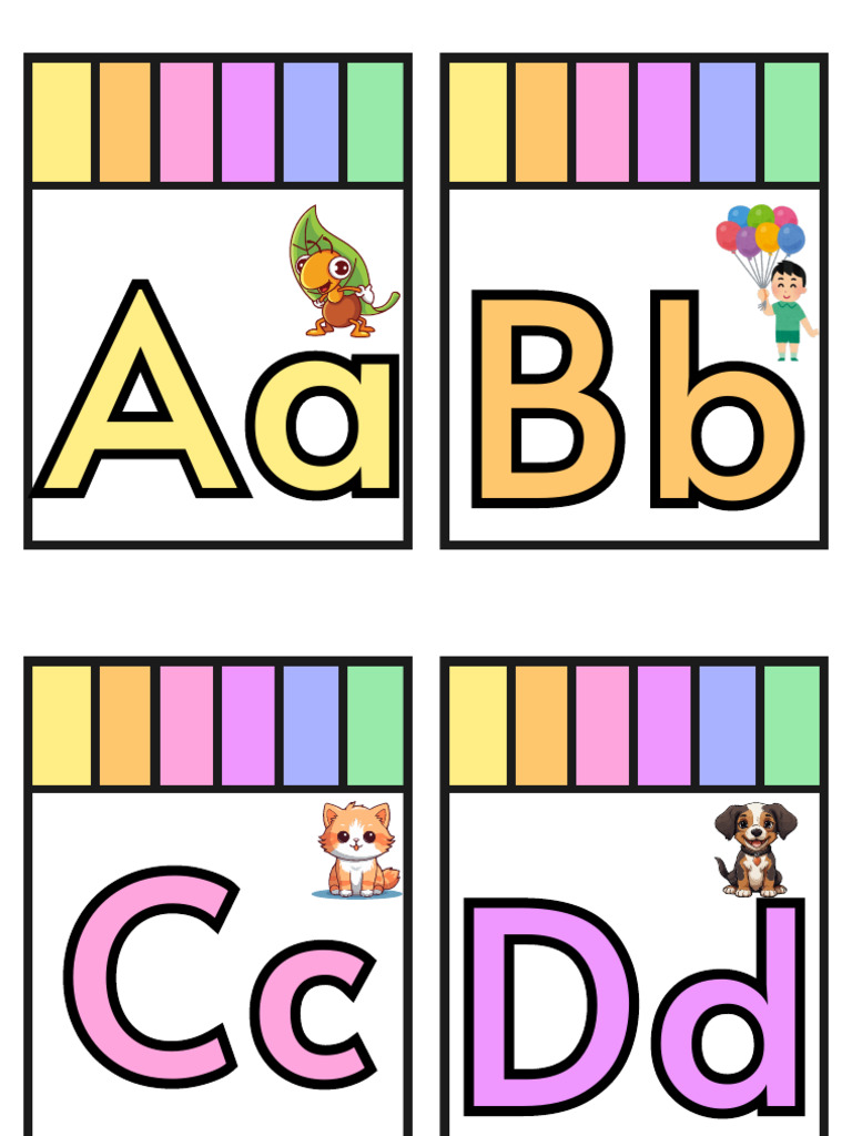 Alphabet English Flashcards Colorful Lined Style | PDF