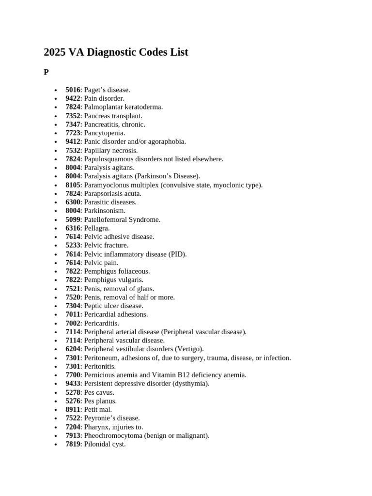 2025 VA Diagnostic Codes Overview | PDF | Diseases And Disorders ...