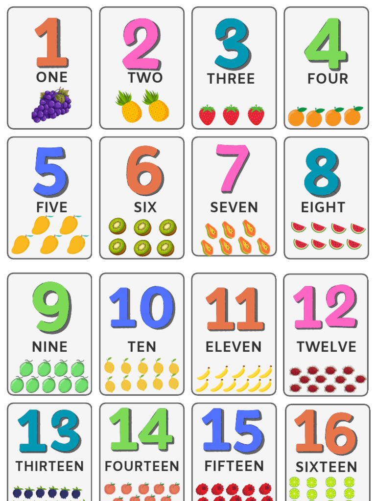 White Colorful Numbers From 1 To 20 Flashcards | PDF