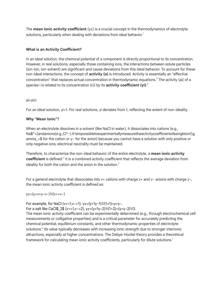 Mean Ionic Activity Coefficient Explained | PDF | Salt (Chemistry ...