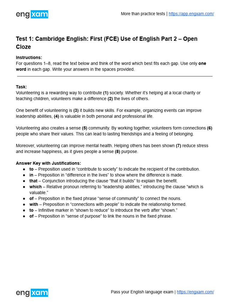 FCE Use of English Part 2 Practice Test | PDF