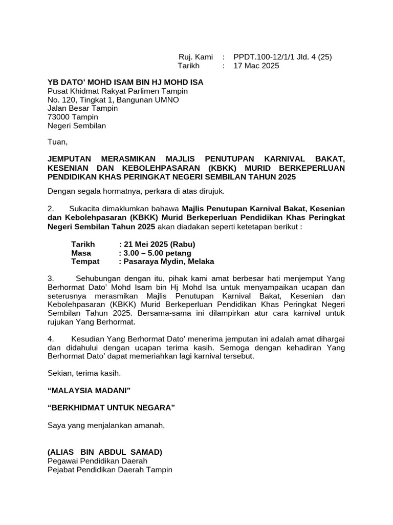 Surat Jemputan YB Dato' Mohd Isam Bin HJ Mohd Isa | PDF