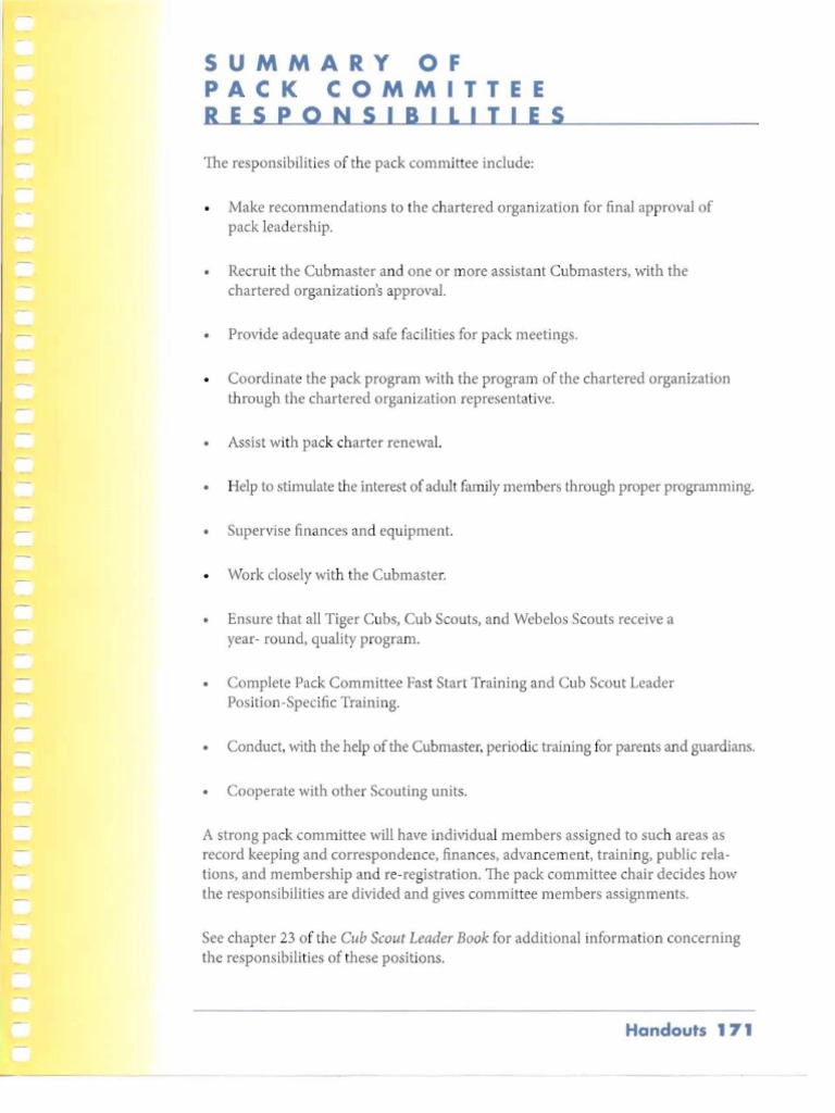 Pack Committee Responsibilities Overview | PDF