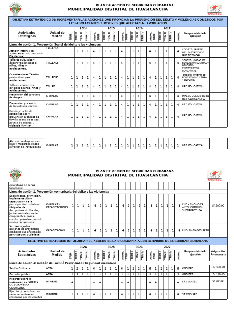 Matriz de Codisec de Huasicancha 2025 | PDF | Crímenes | Crimen y violencia