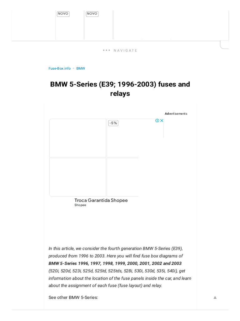 Fuse Box Diagram BMW 5-Series (E39 1996-2003) | PDF | Automotive ...
