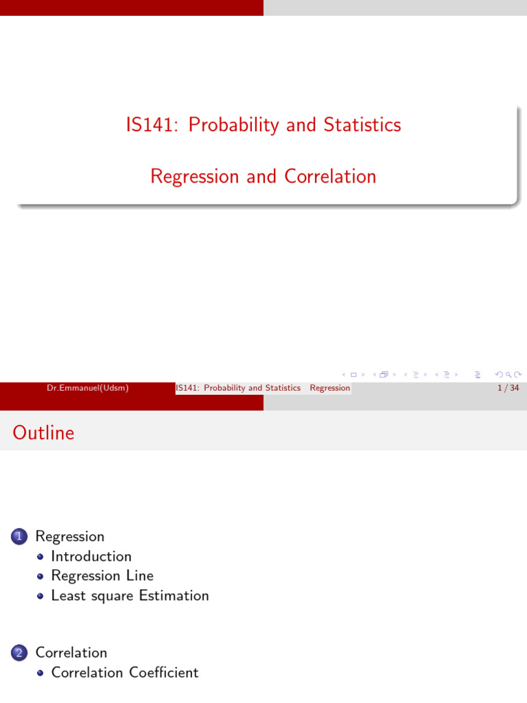 Lecture - 8 Regression and Correlation | PDF | Errors And Residuals | Linear Regression