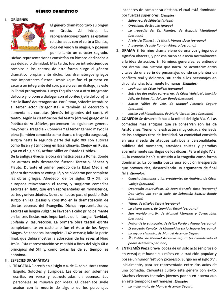 Género Dramático 4to Año | PDF | Comedia | Teatro