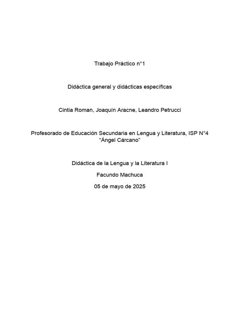Aracne Petrucci Roman Didáctica TP1 | PDF | Maestros | Aprendizaje