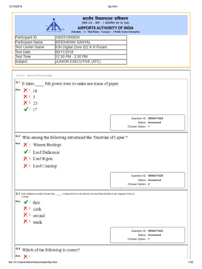 Junior Executive ATC Exam Questions | PDF | Chess Theory | Chess Openings