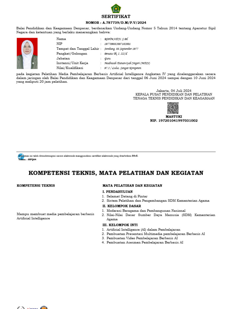 Sertifikat Pintar Ai Titin | PDF