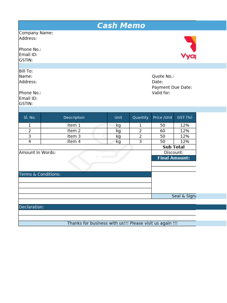 Cash Memo Bill Book Format 2 | PDF