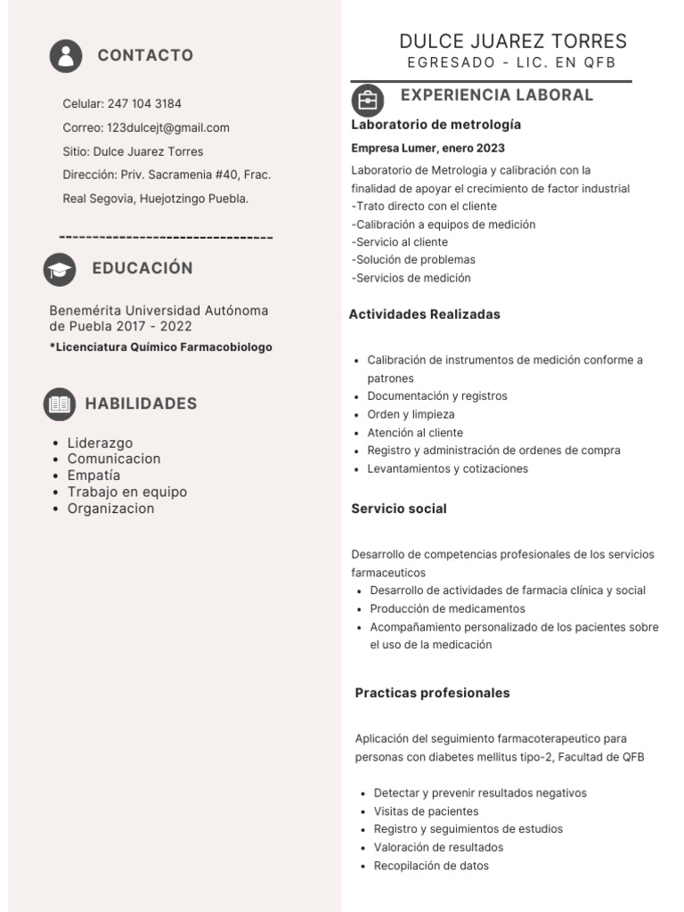 Perfil Profesional de Dulce Juárez Torres | PDF | Laboratorios | Metrología