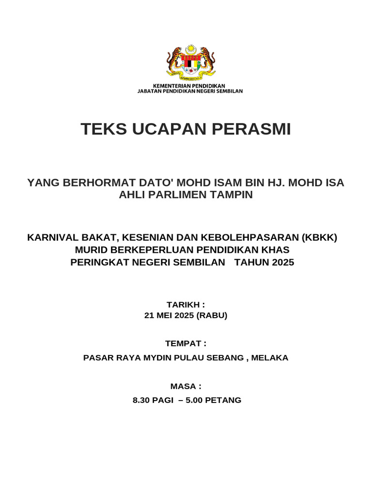 Teks Ucapan Perasmian Penutupan | PDF