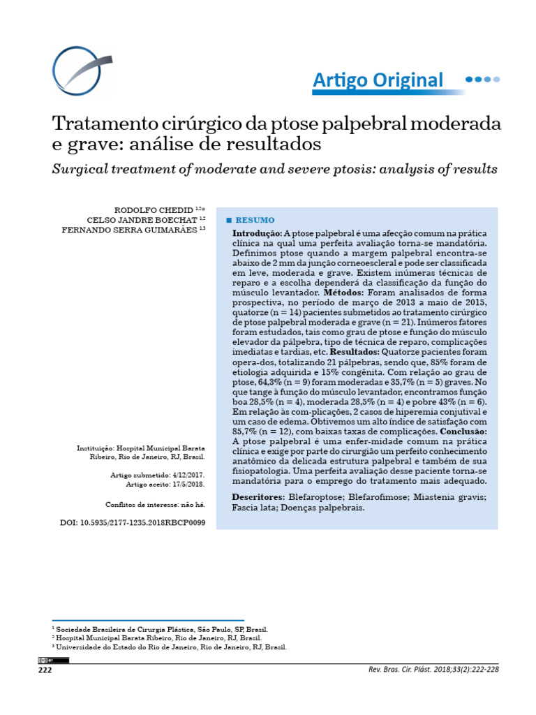 Cirurgia para Ptose Palpebral: Resultados | PDF | Oftalmologia | Traços ...