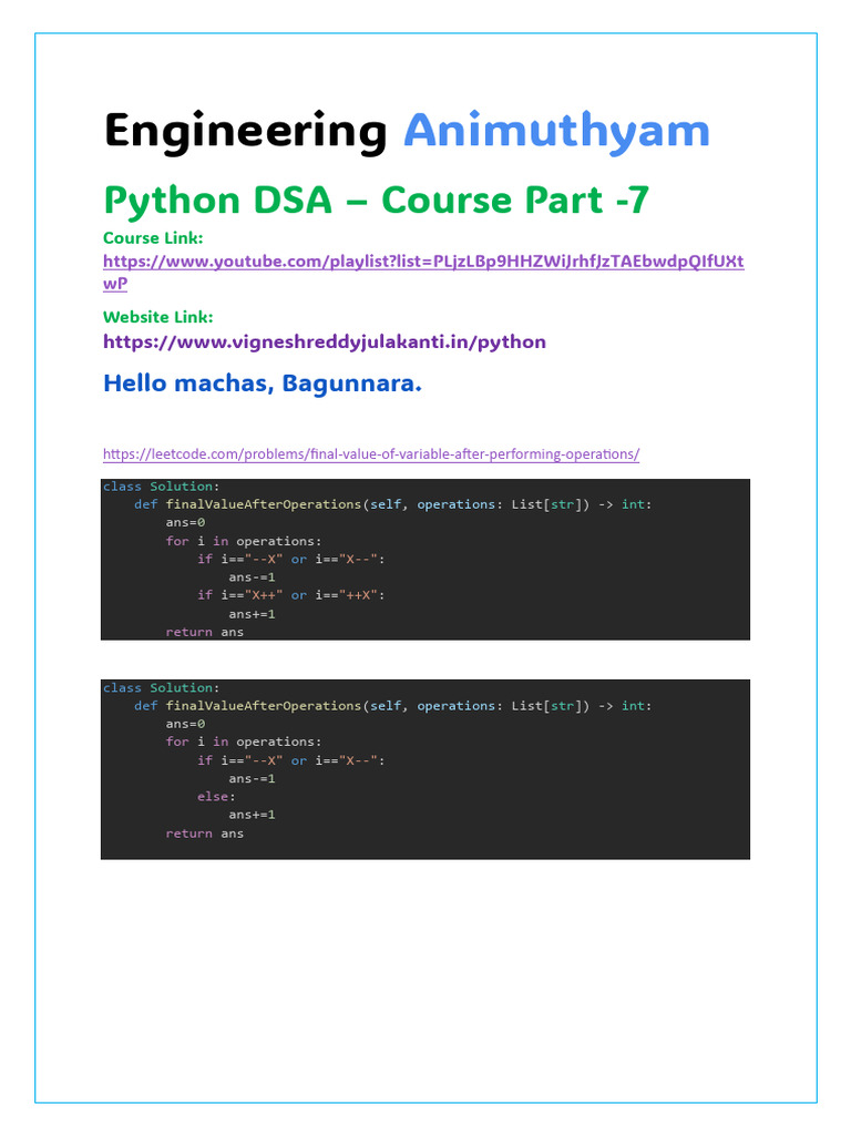 DSA Engineering Animuthyam Python 7 | PDF