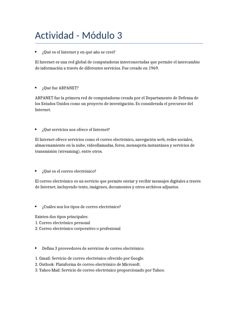 Actividad Modulo 3 Resuelto | PDF | Internet | Red mundial
