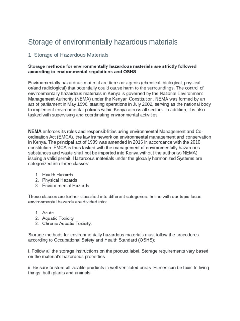 Safe Storage of Hazardous Materials | PDF | Personal Protective ...