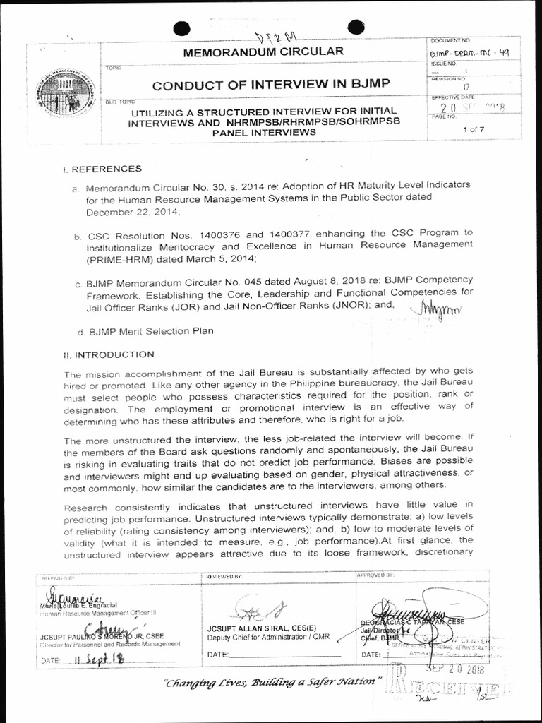 BJMP NHQ MC BJMP Conduct of Interview in BJMP | PDF