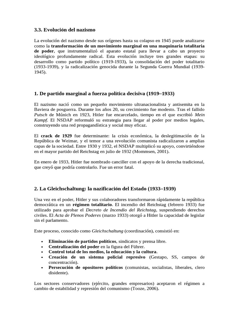 Evolución del nazismo: de 1919 a 1945 | PDF | Alemania nazi | Adolf Hitler