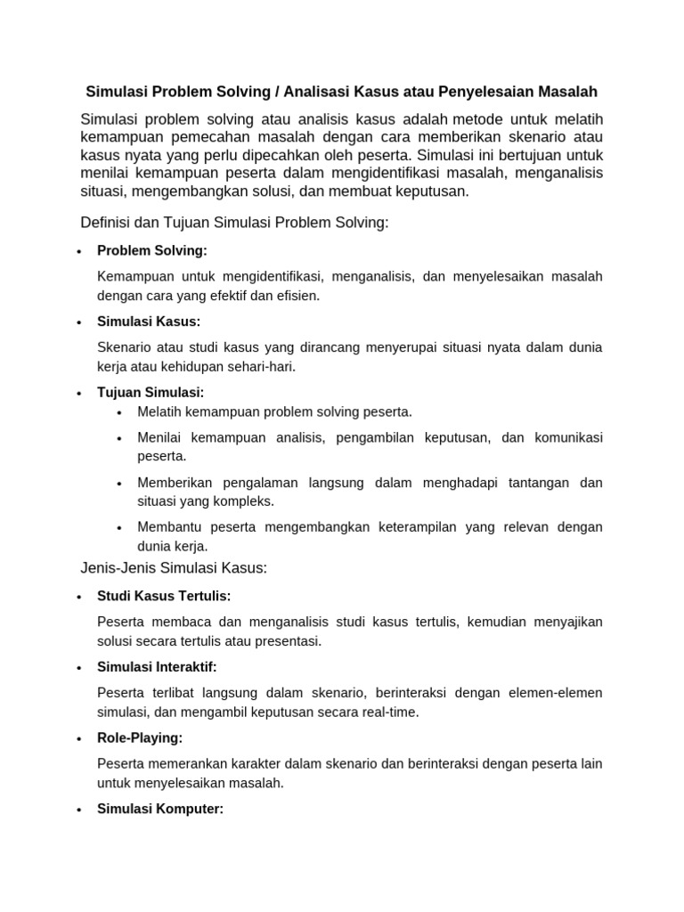 Simulasi Problem Solving - Analisasi Kasus Atau Penyelesaian Masalah 3 | PDF