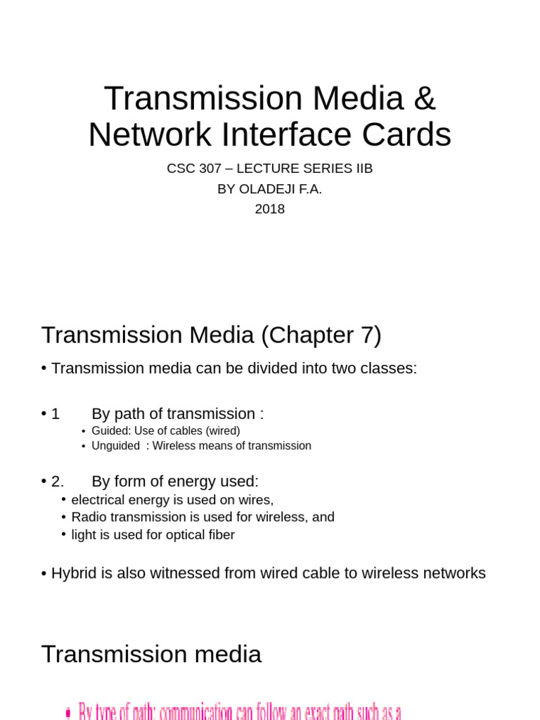 CSC 307 - Lecture Series 2-Media, Topology and Access Methods | PDF | Transmission Medium ...
