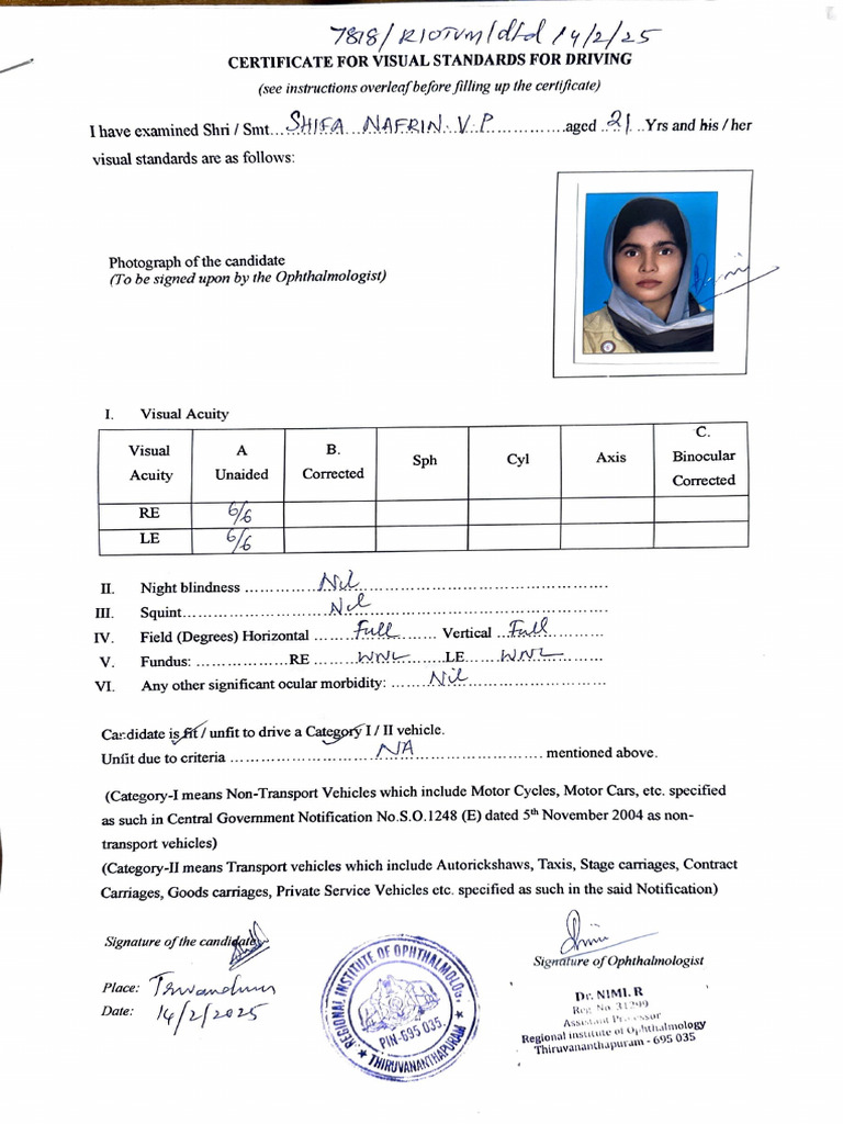 Certificate For Visual Standards | PDF | Vehicles | Senses
