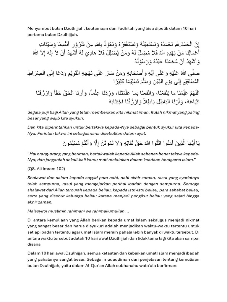 Khutbah Jum at Menyambut Bulan Dzulhijjah | PDF
