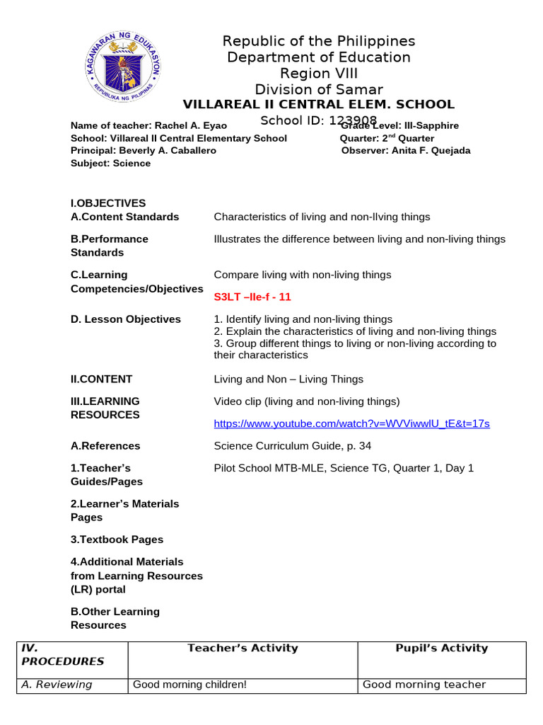 Grade 3 Science: Living vs Non-Living | PDF | Life | Teachers