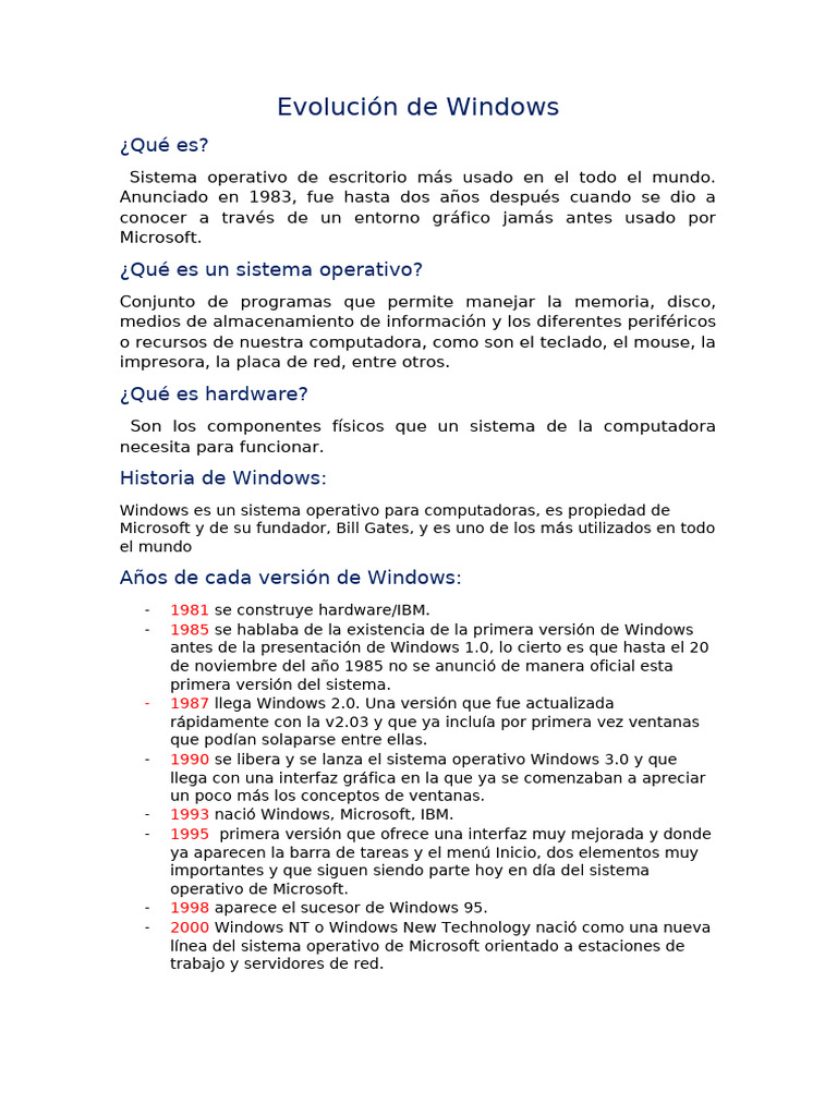Evolucion de Windows | PDF | Microsoft Windows | Microsoft