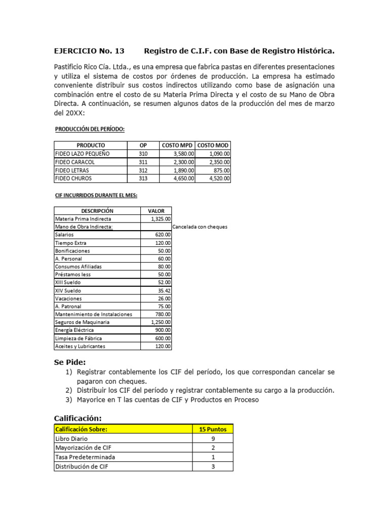 Ejercicio No. 13 Registro de CIF Base Histórica | PDF
