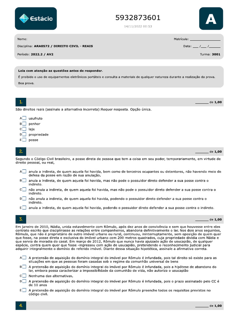 Av2 Direitos Reais | PDF