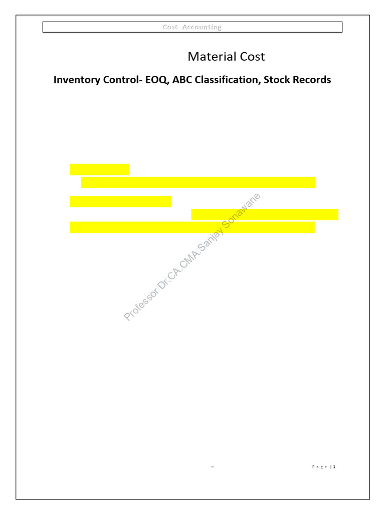 SDS N03 InvControl EOQ ABC SR CostAc Mod2 MatCost | PDF | Inventory | Economies
