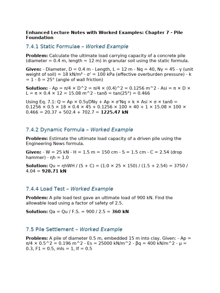 Pile Foundation Calculation Examples | PDF | Deep Foundation | Civil ...