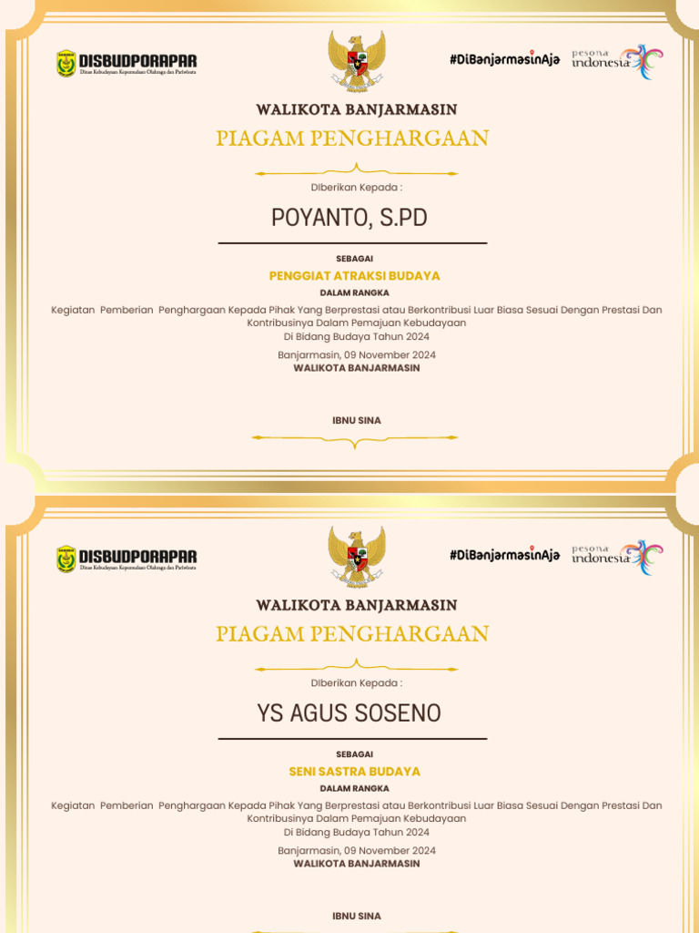 Piagam Penghargaan | PDF