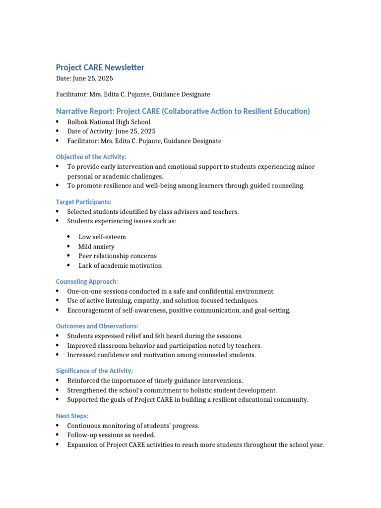 Project CARE Newsletter | PDF