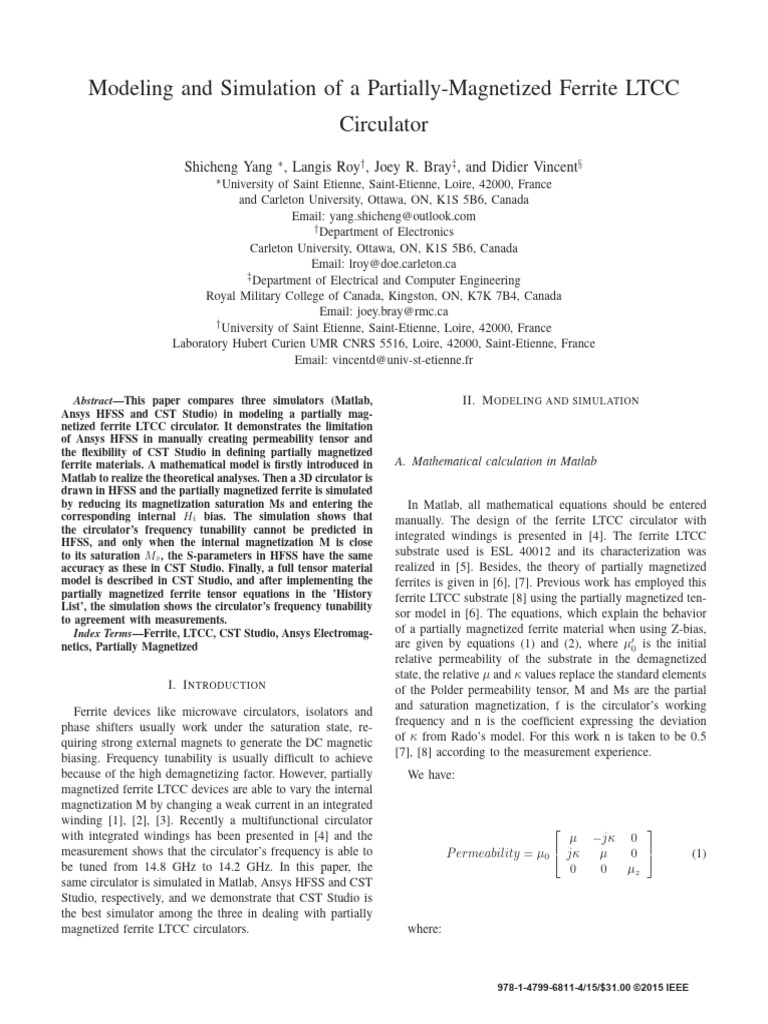 Modeling and Simulation of A Partially-Magnetized Ferrite LTCC Circulator | PDF | Electronics ...
