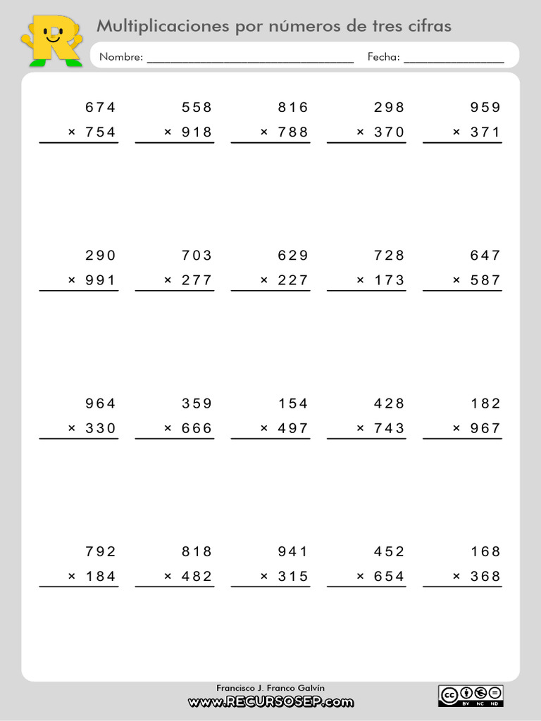 Multiplicaciones Por 3 Cifras Recursosep 3x3 1 | PDF