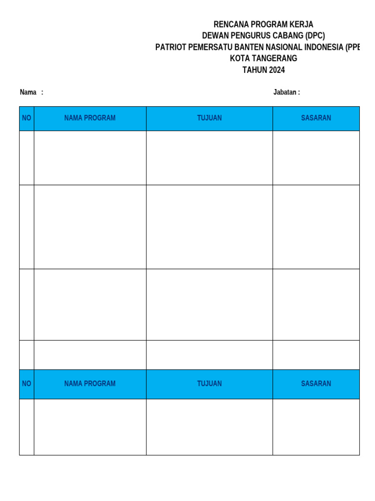 Form Rencana Program Kerja | PDF