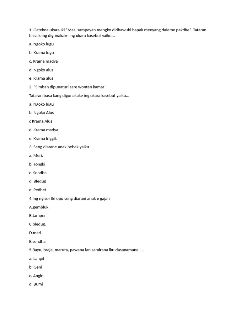 Soal Pilihan Ganda Bahasa Jawa | PDF