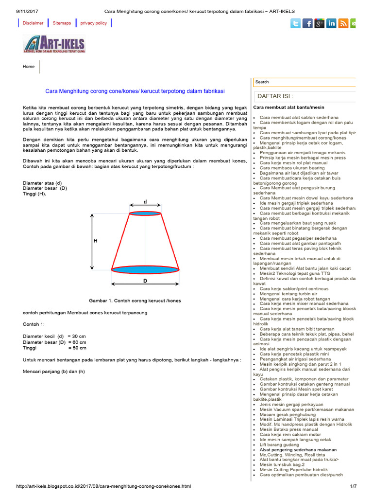 Cara Menghitung Corong Cone - Kones - Kerucut Terpotong Dalam Fabrikasi ...