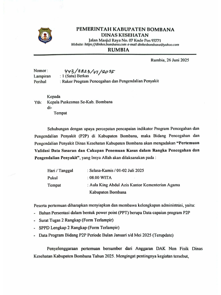 Undangan Rakor P2P | PDF