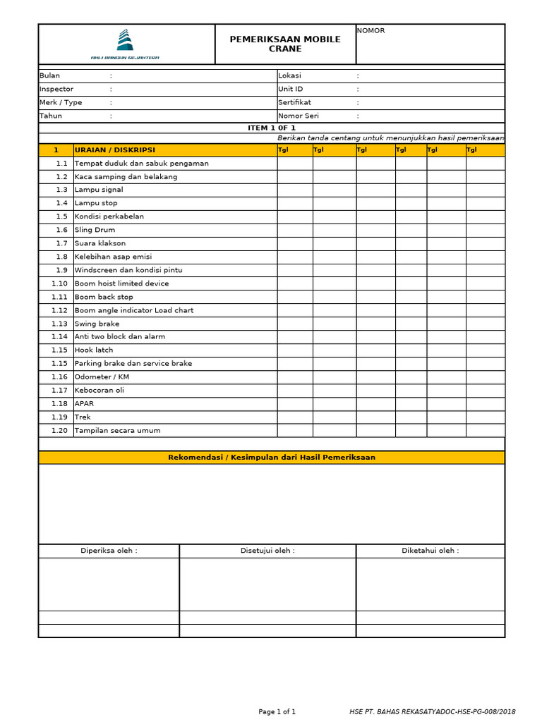 Form Inspeksi Mobile Crane Logo | PDF
