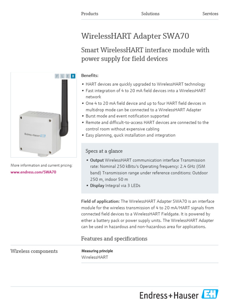 WirelessHART Adapter SWA70 Overview | PDF | Power Supply | Electricity